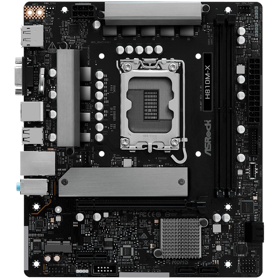 Дънна платка ASRock H810M-X, LGA 1851, Intel H810, 2x DDR5, Micro ATX