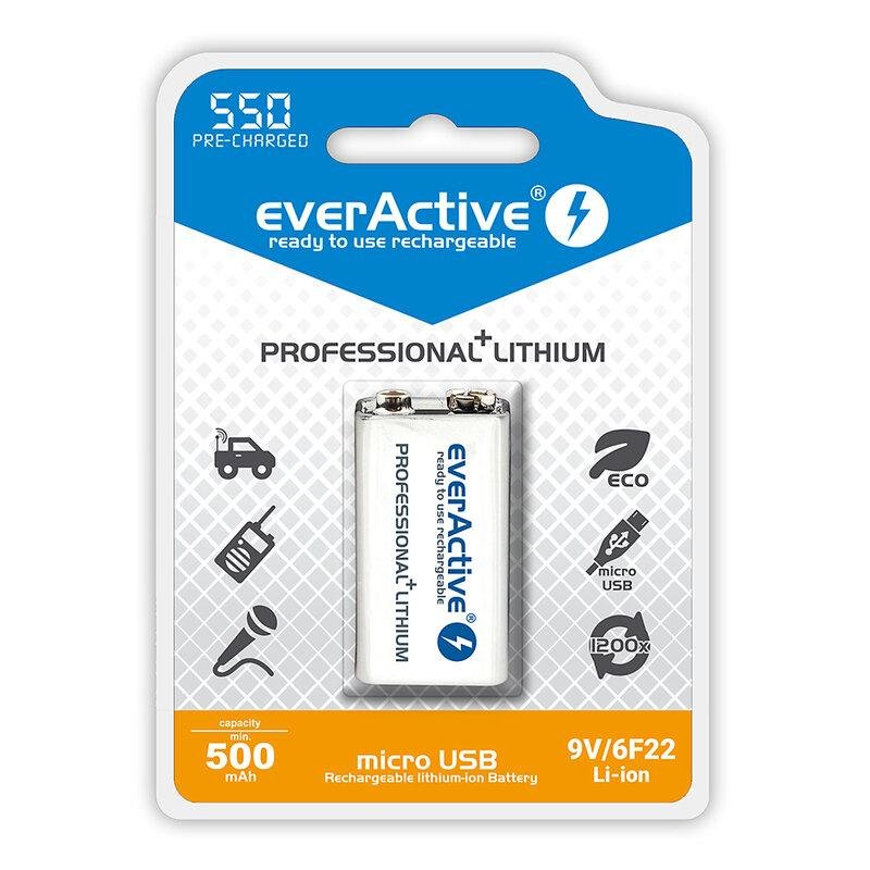 Акумулаторна Батерия R22 9V LiIon 500mAh/550 precharged +Usb-C 1бр. в опаковка EVERACTIVE