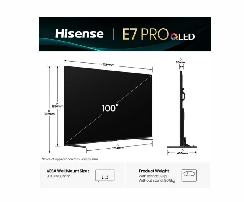 Телевизор HISENSE 100" E7Q PRO 3840x2160 Smart TV