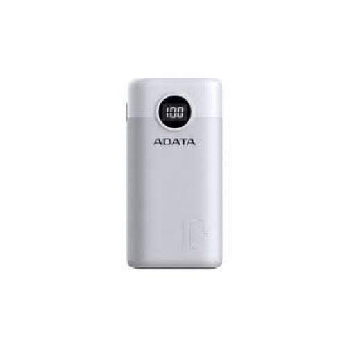 Мобилна батерия Adata P10000QCD, бял, 10000mAh (37Wh) Li-Ion, Output: 2x USB Type-A/ 1x USB Type ...