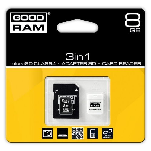 Secure Digital Card Micro 8GB Goodram 3 in 1 Class 4, with Adapter and ...