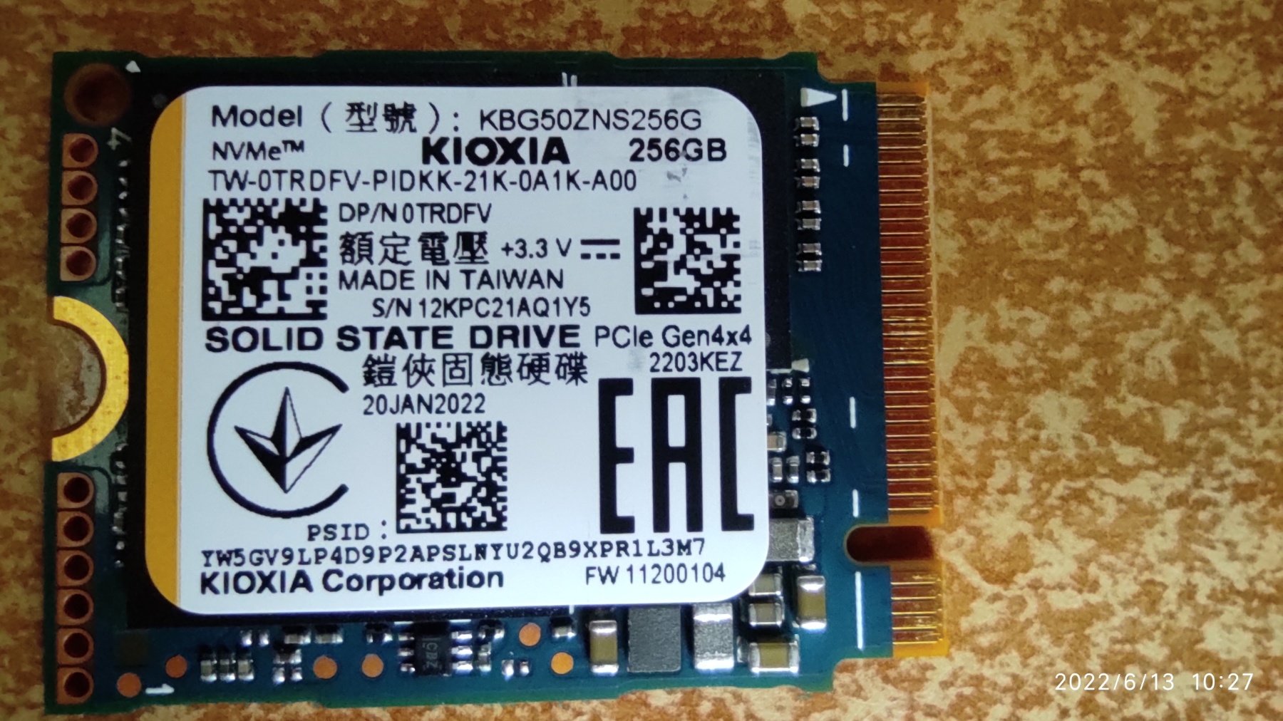SSD Kioxia KBG50ZNS256G 256GB NVMe 30mm