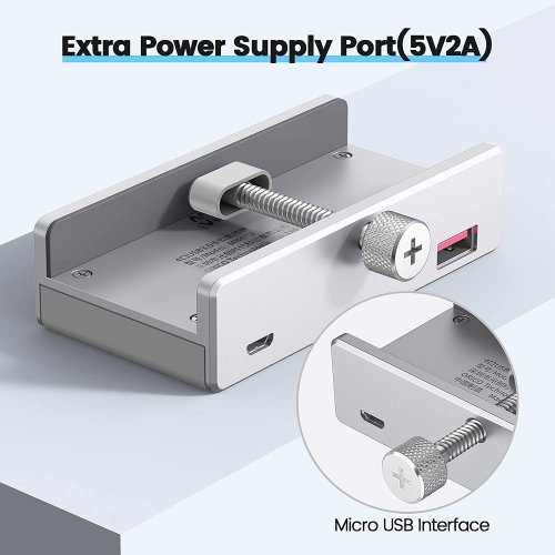 Orico хъб USB 3.0 HUB Clip Type 4 port - aux Micro-USB power input ...