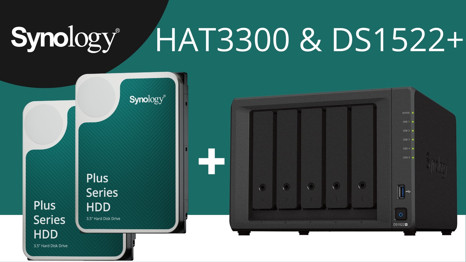 5-bay Synology NAS Server DS1522+ с 5 дискa Synology HAT3300-8T