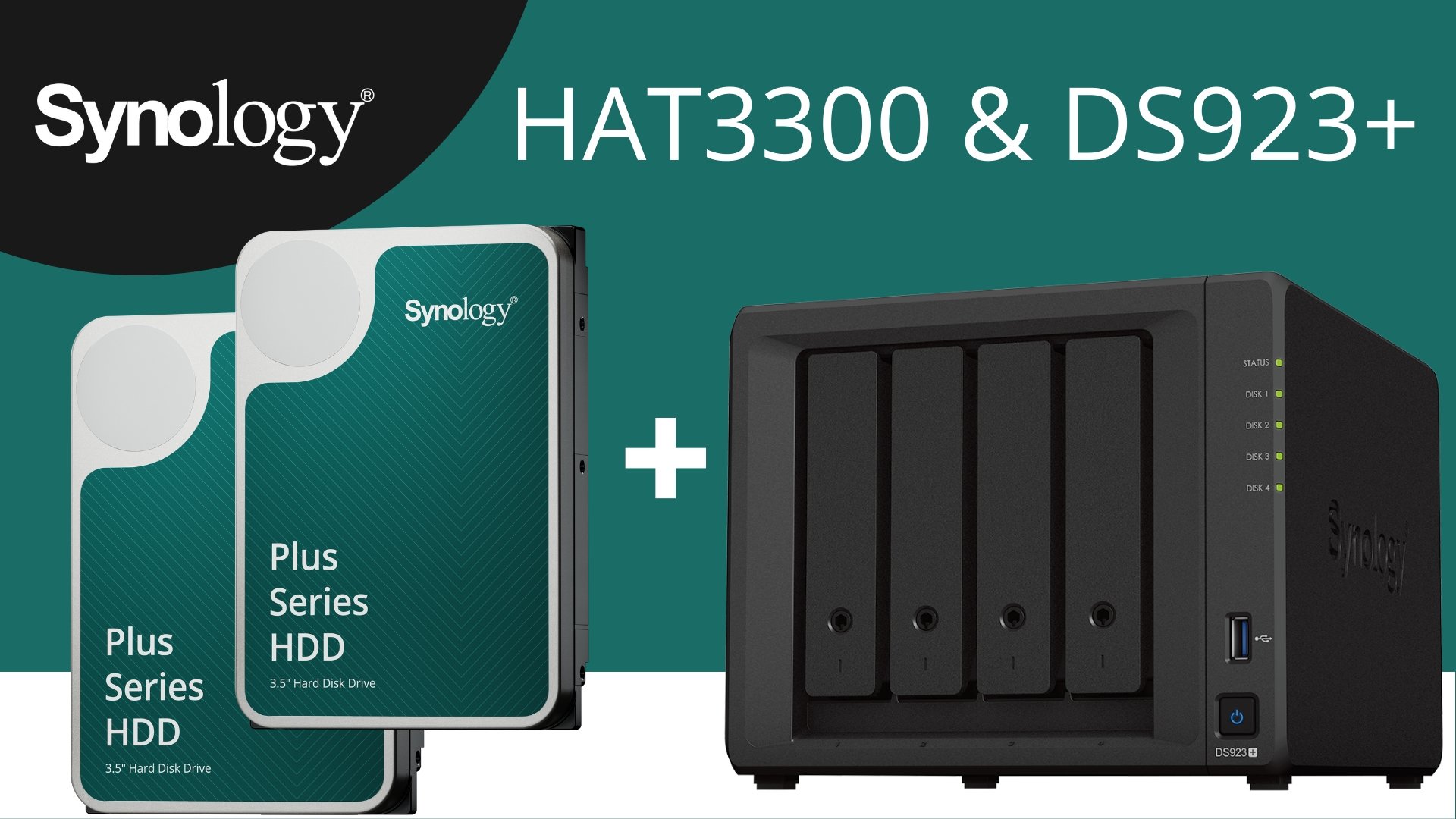 4-bay Synology NAS Server DS923+ с 4 дискa Synology HAT3300-8T