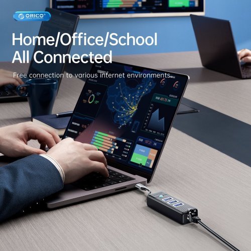 Orico хъб HUB USB3.1 3 port + LAN 1000M - PW3UR-C3-015-BK