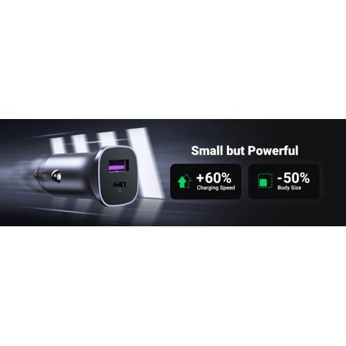 Ugreen 40858 зарядно за кола Fast Charger Car - Type-C + USB QC3.0, Power Distribution 30W CD130