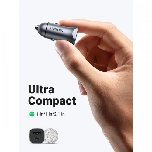 Ugreen 40858 зарядно за кола Fast Charger Car - Type-C + USB QC3.0, Power Distribution 30W CD130