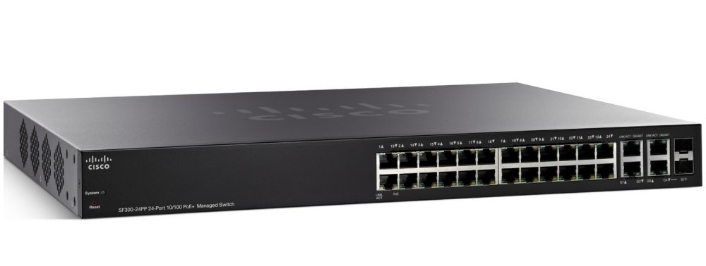 Cisco SF300-24PP-K9-EU, 24-port 10/100 PoE+ Managed Switch w/Gigabit ...